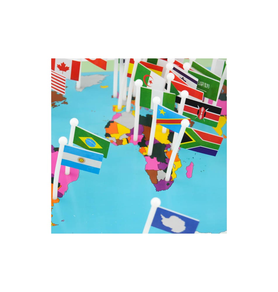 Carte du Monde Montessori avec Drapeaux - Jeu Éducatif en Bois